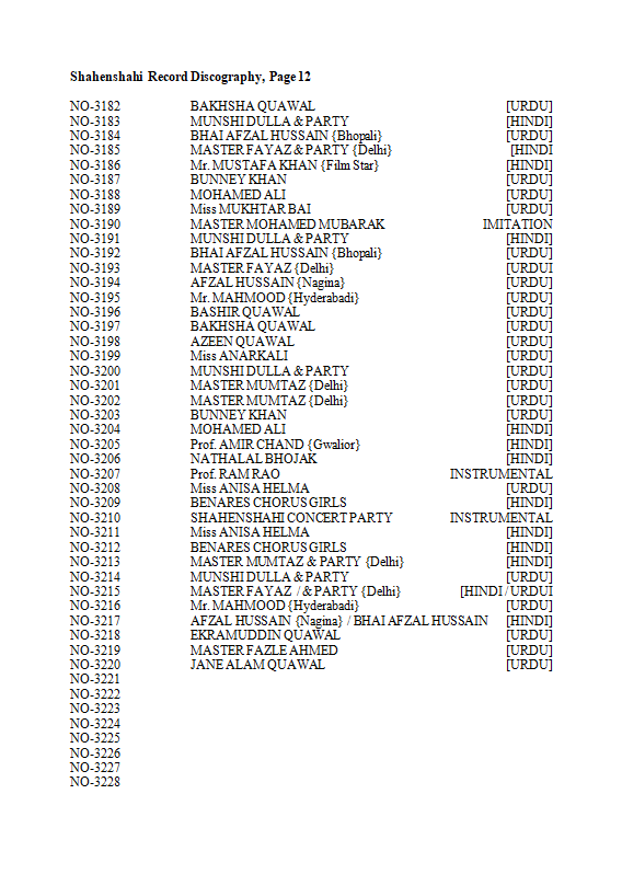 SHAHENSHAHI RECORD, The Talking Picture Record Co. bajakhana MICHAEL ...